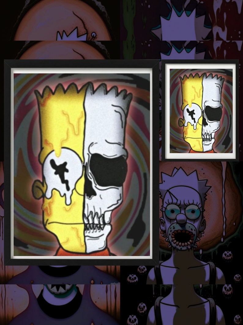 The Simpsons Bart Simpson Half Skull Psycadelic A4 Glossy - Etsy