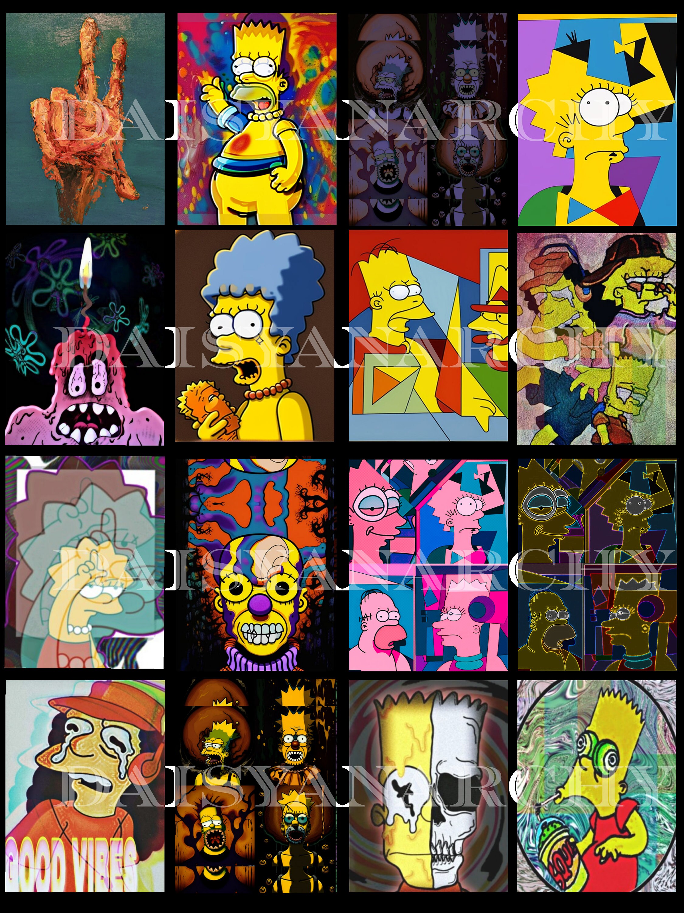 The Simpsons Psycadelic Cool Lisa Otto Mann Bart Simpson A4 - Etsy UK