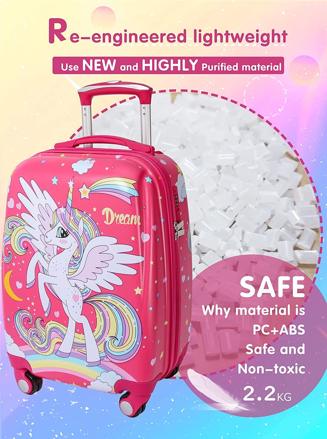 Kids Carry on Luggage Children Rolling Suitcase Hardshell Case for ...