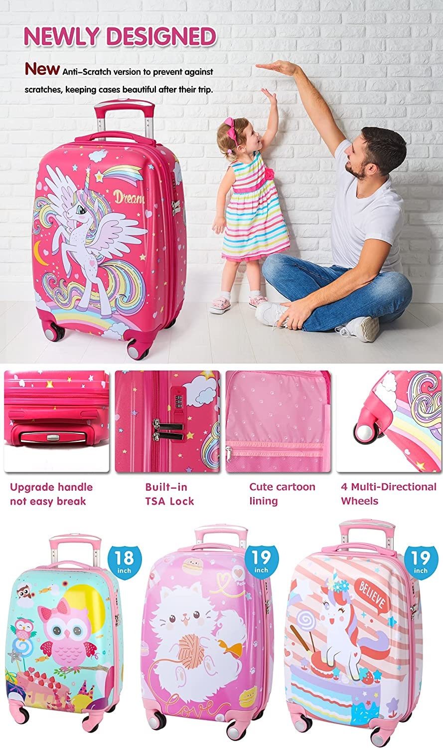 Kids Carry on Luggage Children Rolling Suitcase Hardshell Case for ...
