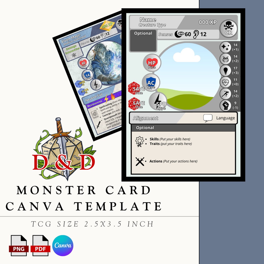 D&D Monster Card Canva Template TCG Sized 2.5x3.5 Dungeons and Dragons ...