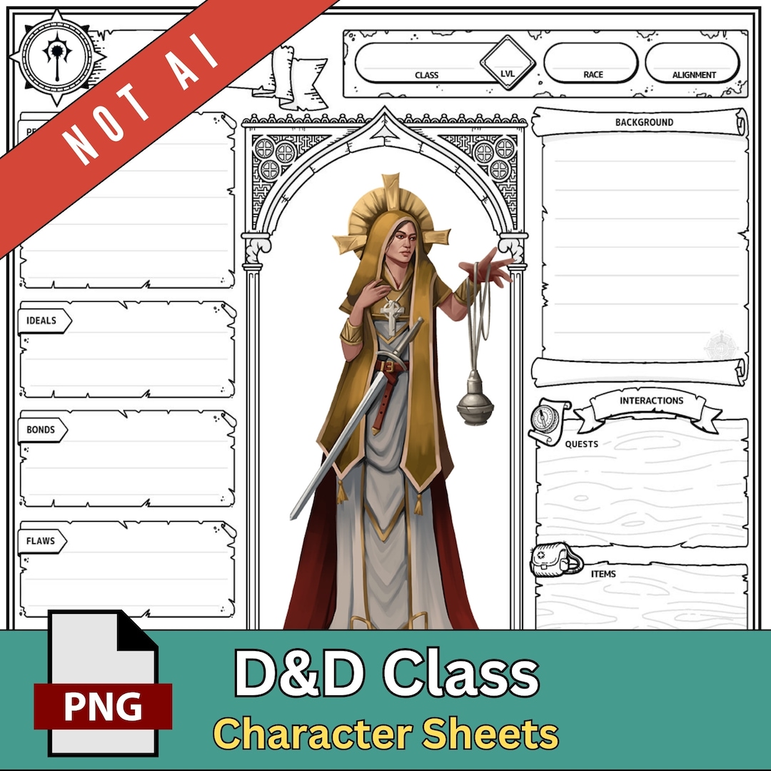Dnd 5e Class Character Sheet With Artwork. Compatible With Fifth ...