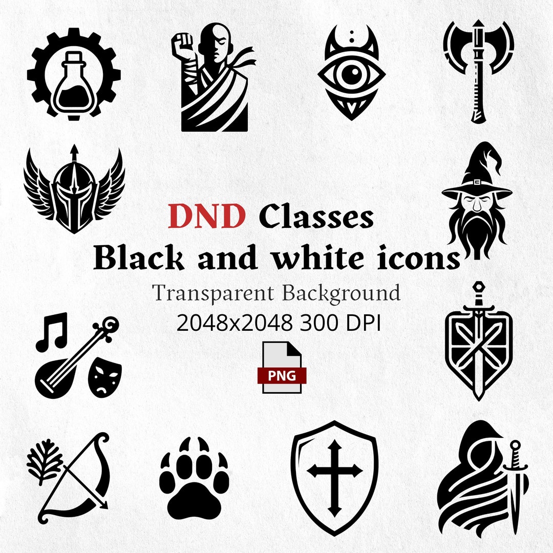 D&D Minimalist Class Icons Black and White 2048x2048 Size Png 300 Dpi ...