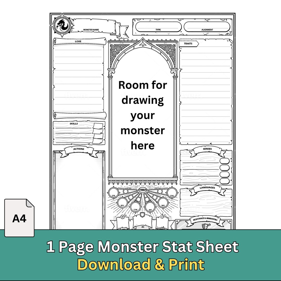Dnd 5e Fillable Monster Statblock Sheet Compatible With Fifth Edition ...