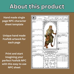 Dnd 5e Fillable NPC Character Sheet: Foxfolk Edition PDF Compatible With Fifth Edition Dungeons ...