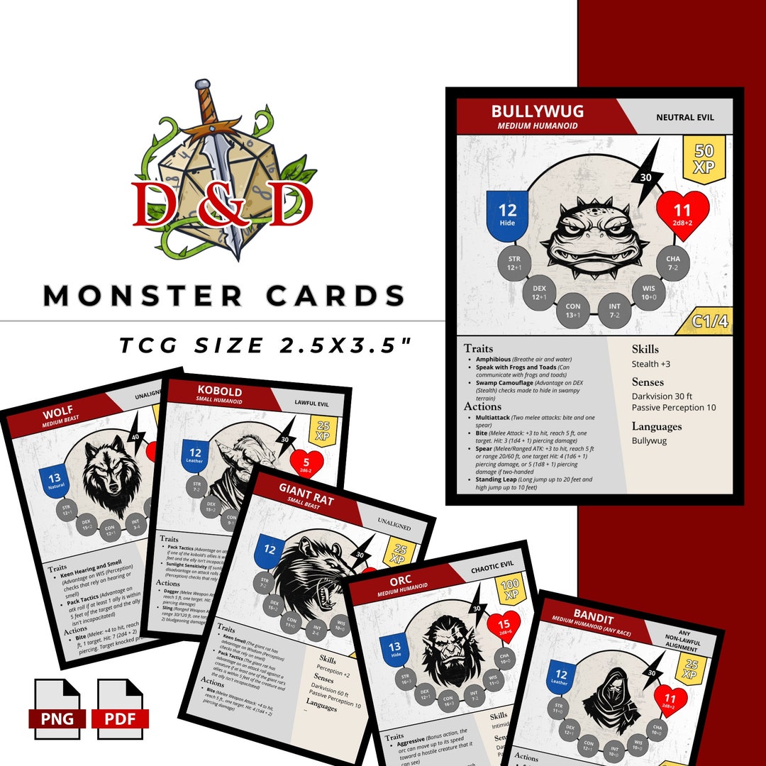 D&D Monster Cards | TCG Sized 2.5x3.5 Dungeons and Dragons 5e Creature ...