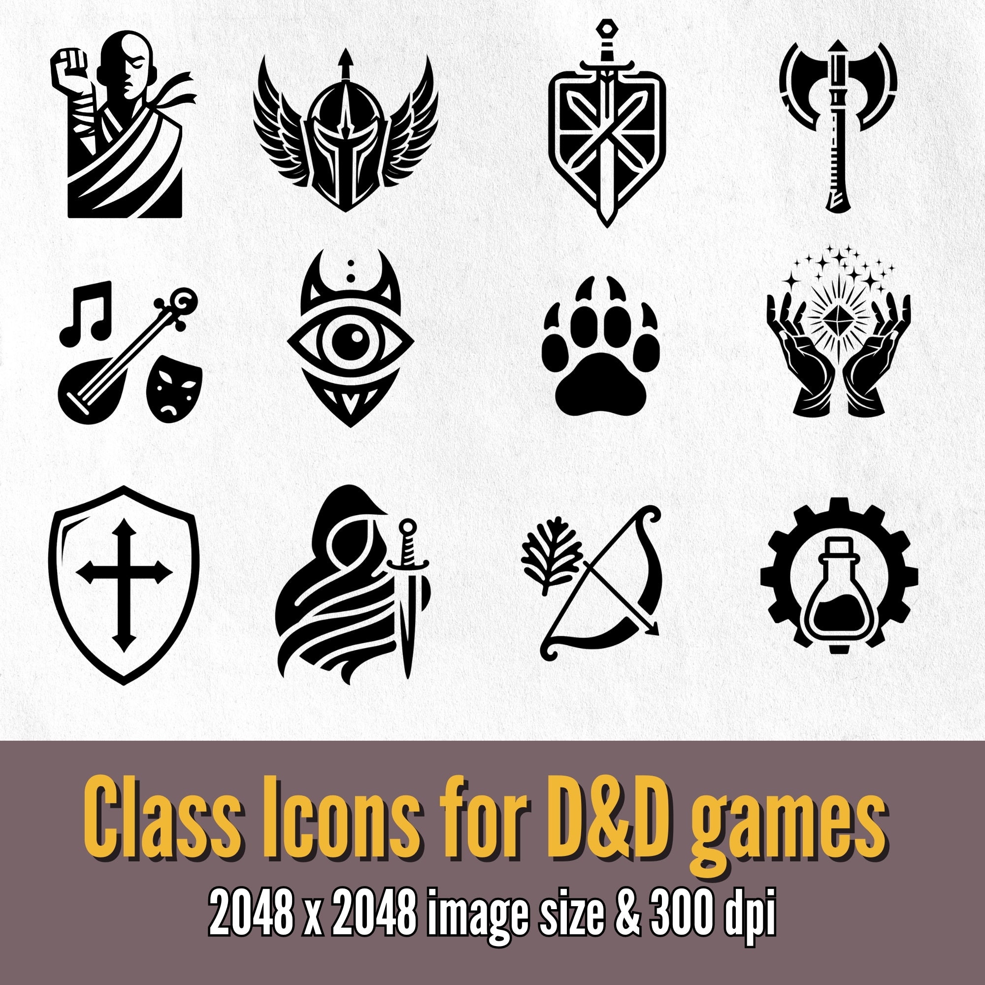 D&D Class Icons Minimalist Black and White 2048x2048 Size Png 300 Dpi ...