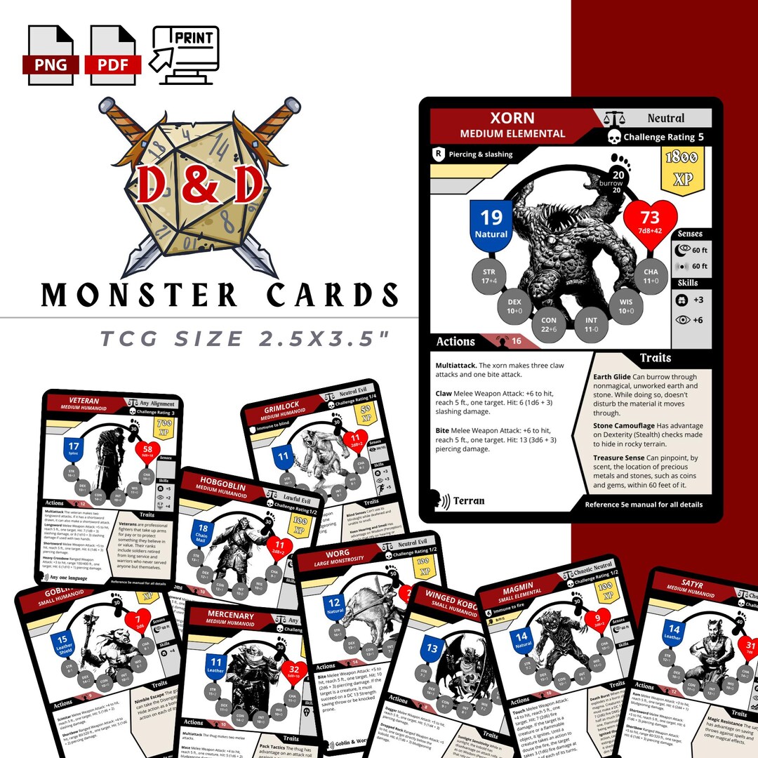 Dnd Monster Cards 36 Tcg Sized 25x35 Dungeons And Dragons 5e
