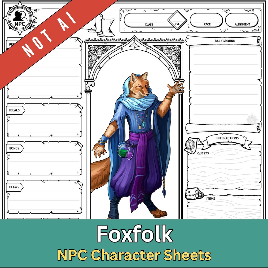 Dnd 5e Fillable NPC Character Sheet: Foxfolk Edition PDF Compatible ...