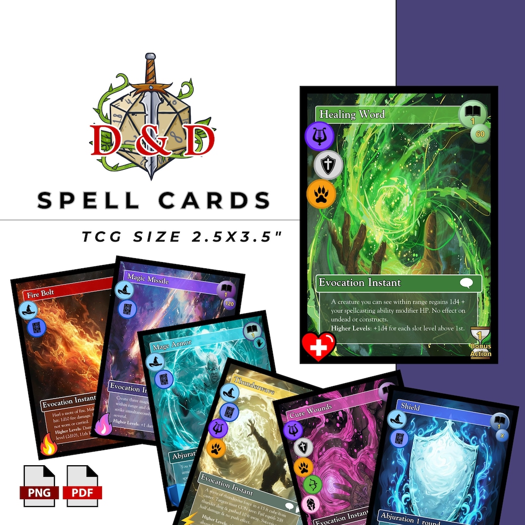 D&D Spell Cards Level 1 | TCG Sized 2.5x3.5 Dungeons and Dragons 5e ...