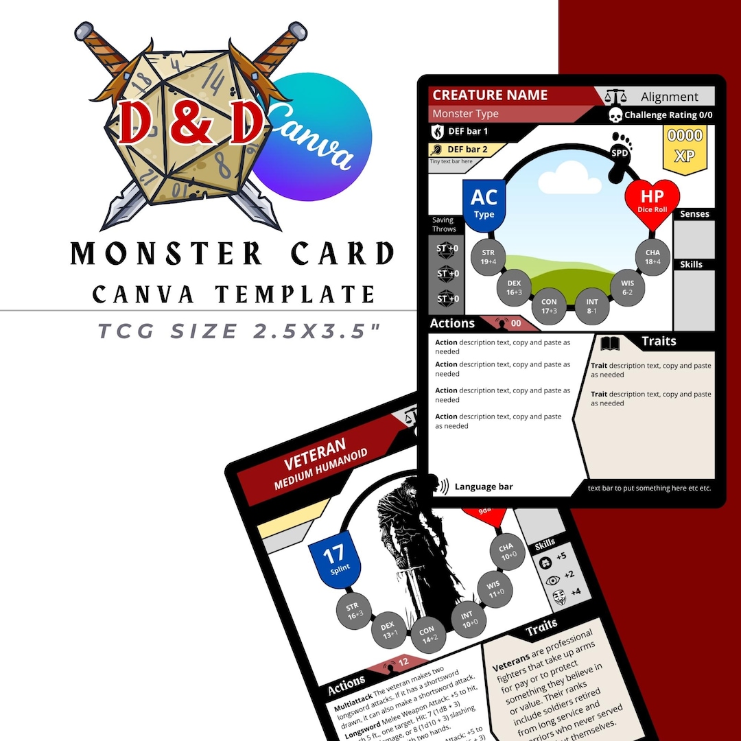 Modelo de Carta de Monstro DnD Canva | 36 Cartas de Criaturas de ...