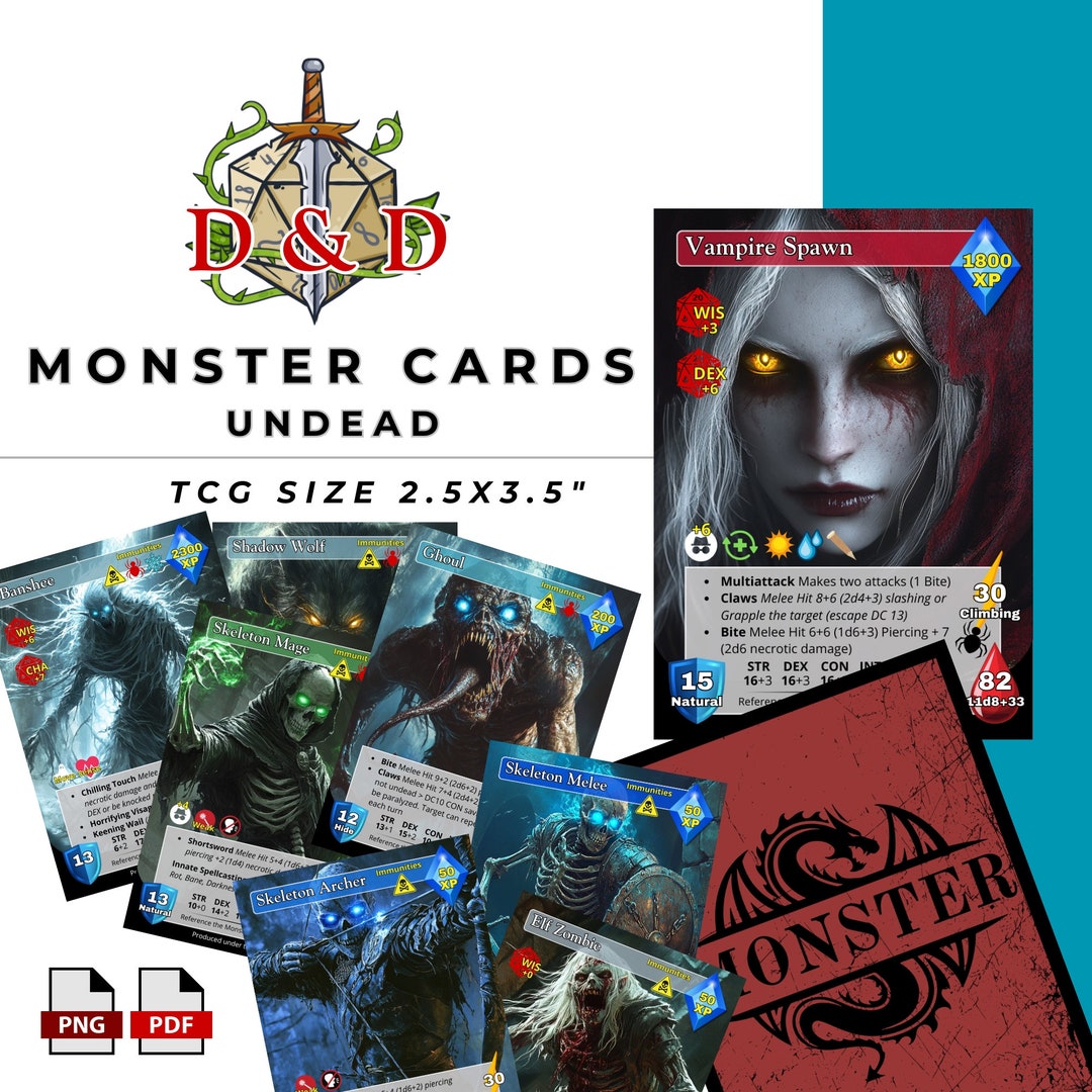 D&D Monster Cards Undead Edition | TCG Sized 2.5x3.5 Dungeons and ...