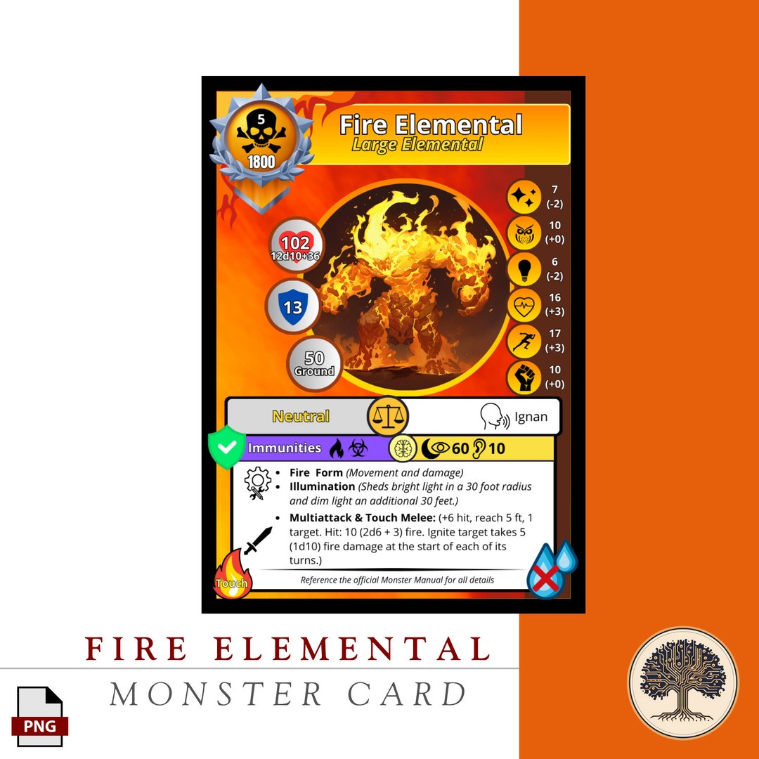 D&D Fire Elemental Token TCG Card for Dungeons and Dragons Tabletop RPG ...
