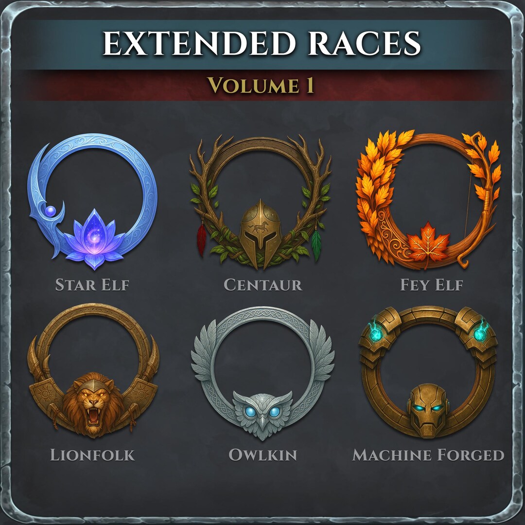 Dnd Race Token Borders: VTT Character Portrait Frames (PNG Digital ...