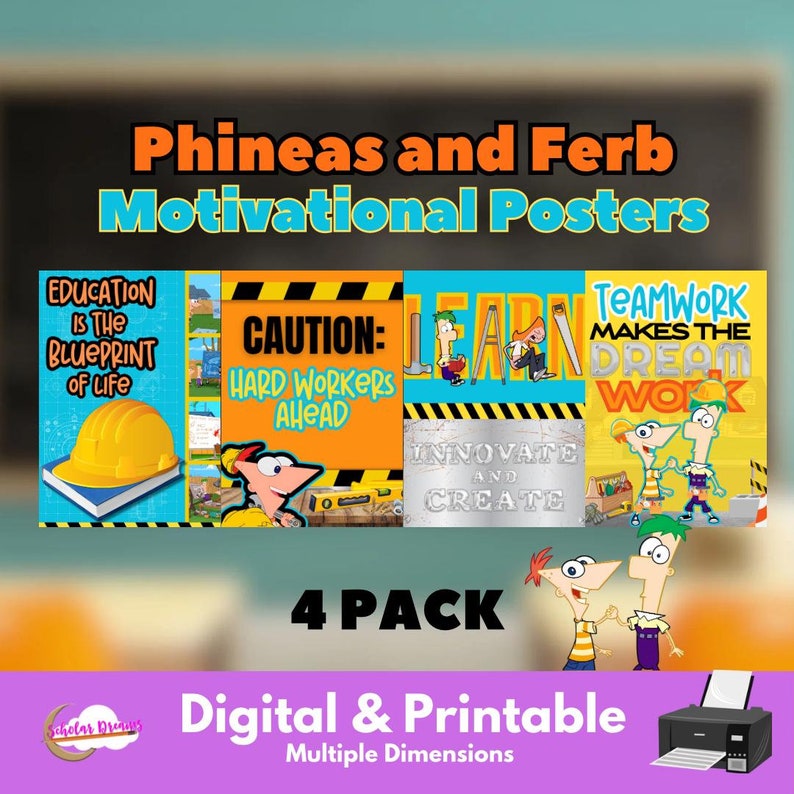 Phineas and Ferb Construction Theme Classroom Posters (4 Pack) (DIGITAL ...