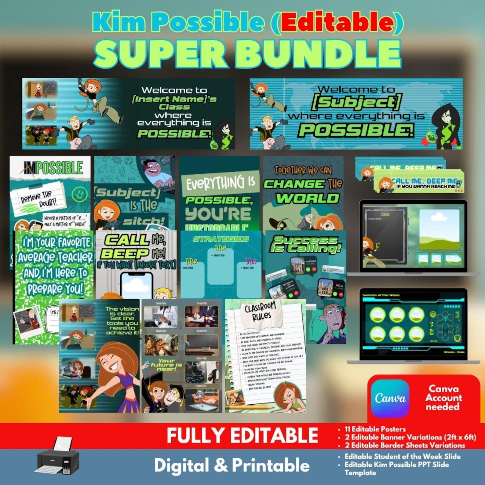 Kim Possible Editable Super Bundle (editable) - Etsy
