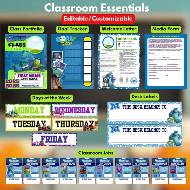Monstrous University Ultimate Classroom Bundle (editable) - Etsy