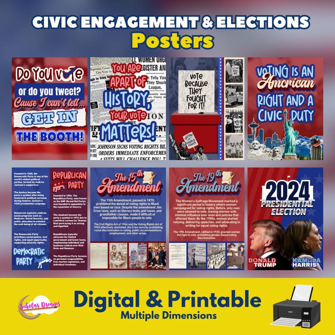 Civic Engagement & Elections Posters (9-pack) (digital and Printable ...