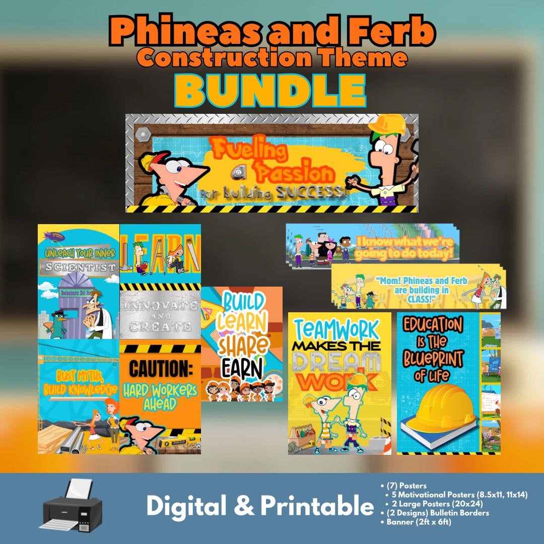 Phineas and Ferb Construction Theme Class Bundle (DIGITAL and PRINTABLE ...