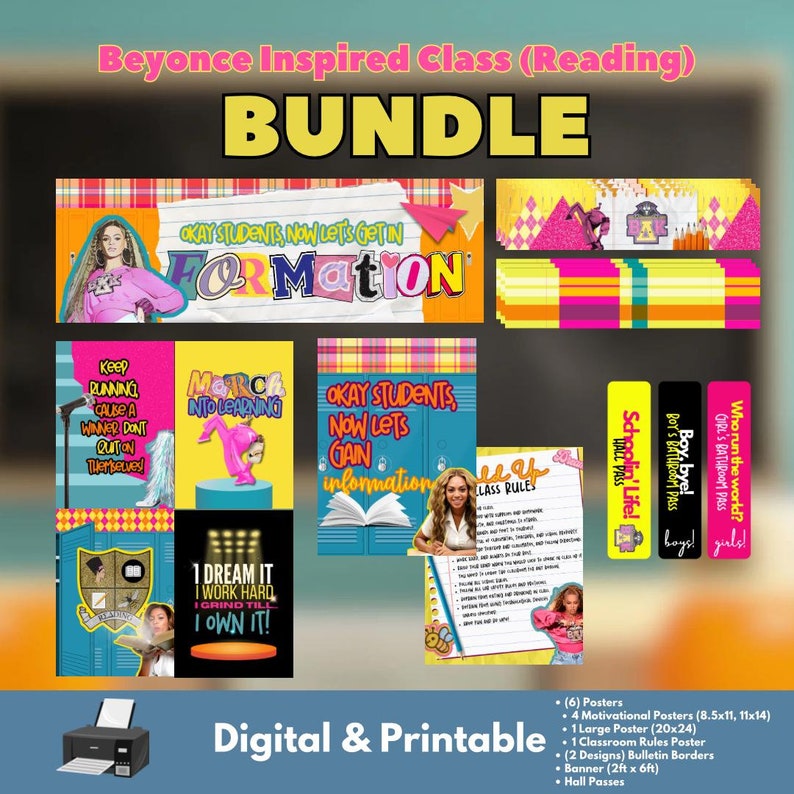 Beyoncé Inspired Reading Classroom Decor Bundle DIGITAL and PRINTABLE ...
