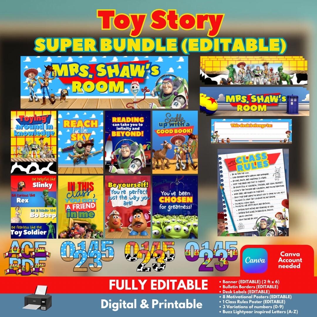 Toy Story Editable Super Classroom Bundle With Letters and Numbers! - Etsy