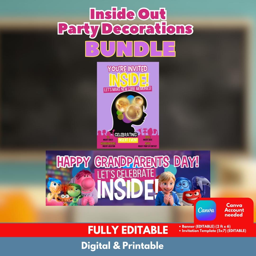 Custom Inside Out Party Invitation Template and Personalized Banner - Etsy