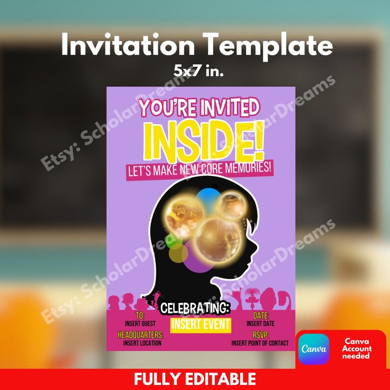 Custom Inside Out Party Invitation Template and Personalized Banner - Etsy