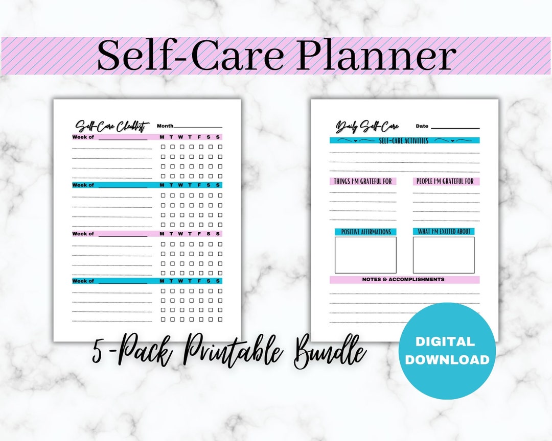 Self-care Planner Checklist Bundle for Mental Health and Wellness ...