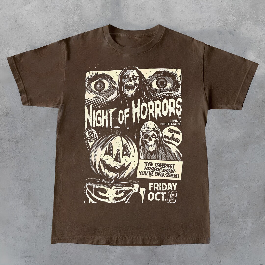Vintage Night of Horrors T-shirt Halloween Pumpkin Tshirt Skeleton Tee ...