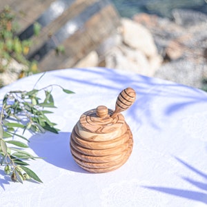 Olive Wood Honey Pot,wooden Honey Jar, Handmade Honey Pot With Dipper ...