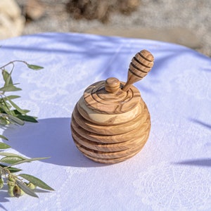Olive Wood Honey Pot,wooden Honey Jar, Handmade Honey Pot With Dipper ...