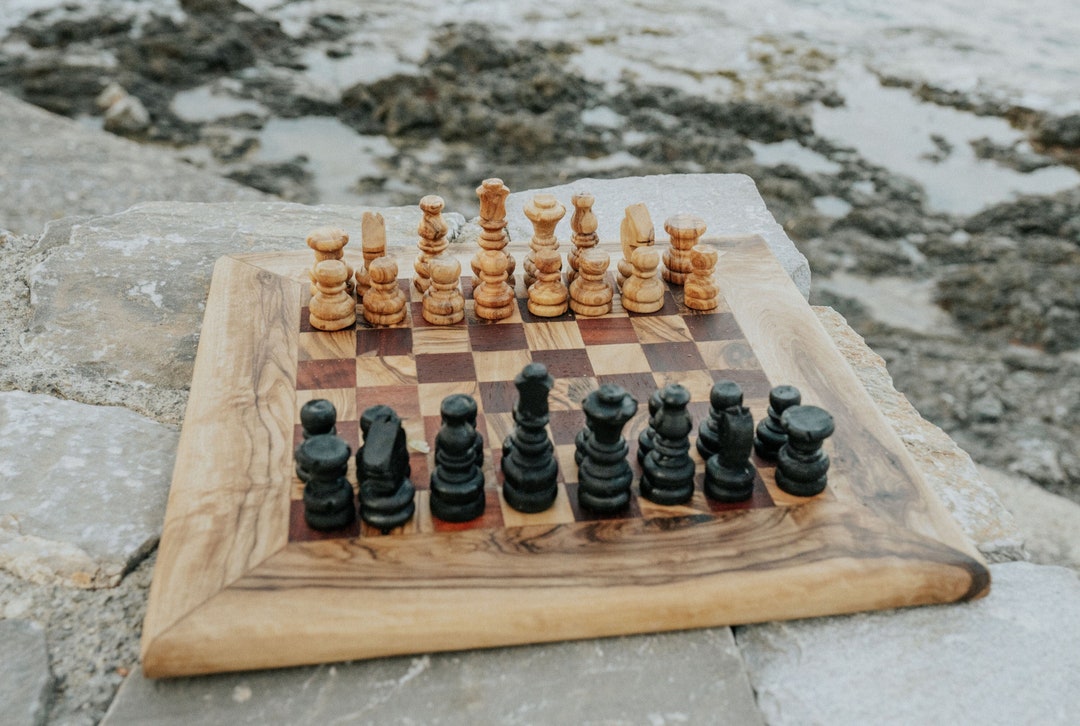 Olive Wood Chess Set, Olive Wood Chess Board, Handmade Wooden Chess Set ...