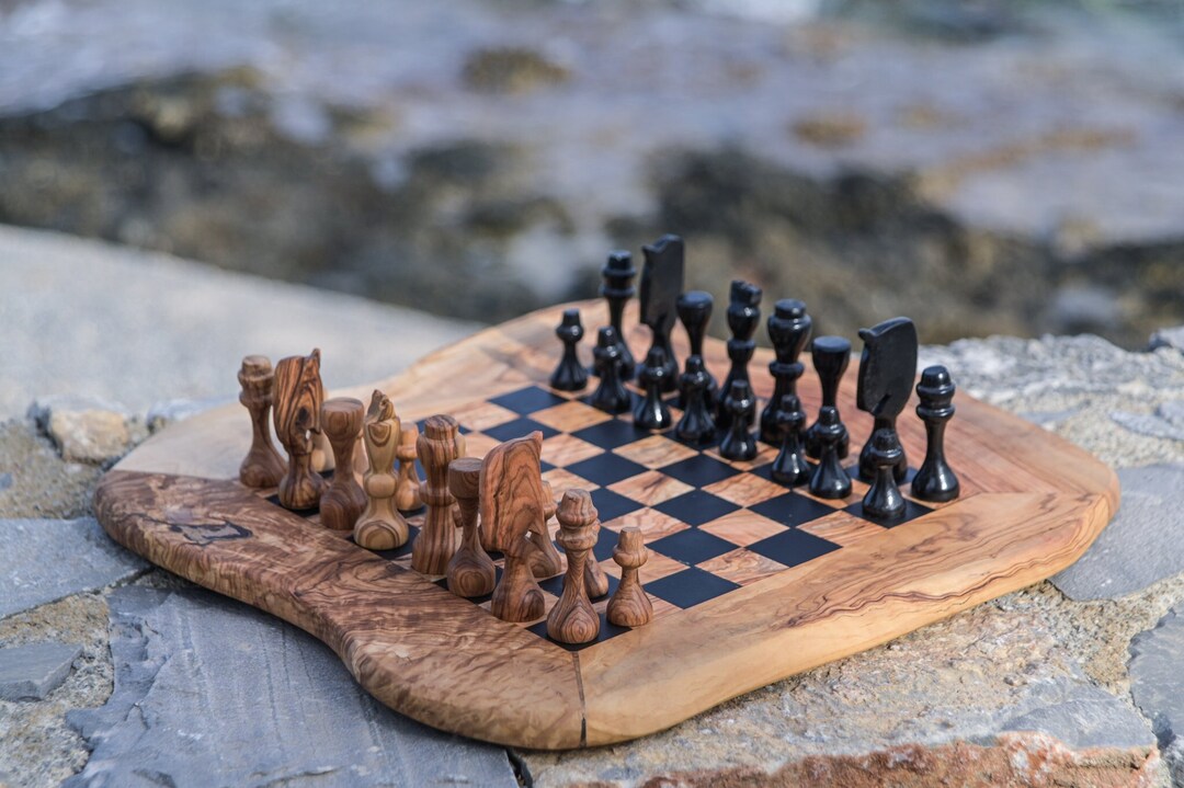 Natural Wooden Chess Set, Olive Wood & Epoxy Chess Set, Antique Chess ...