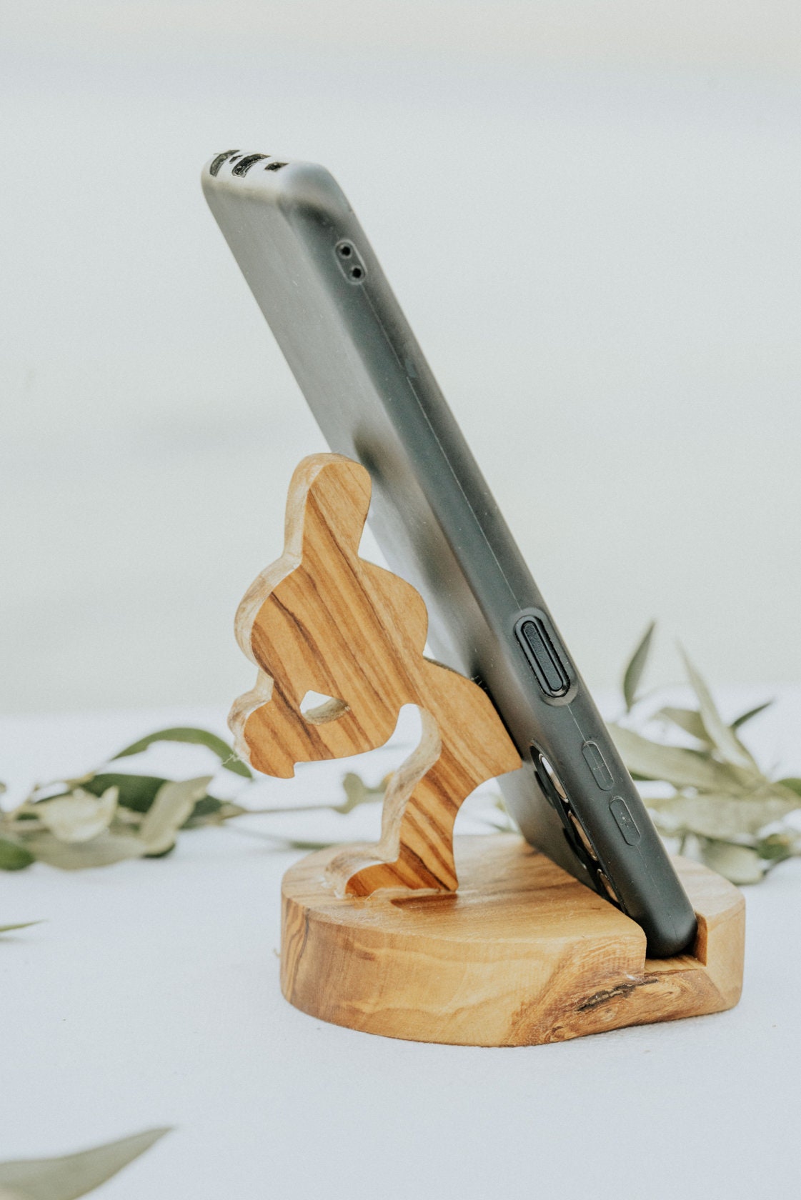 Phone Wood Stand, Olive Wood Phone Holder, Handmade Smartphone Wooden ...