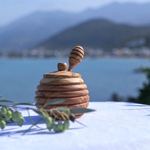 Olive Wood Honey Pot,wooden Honey Jar, Handmade Honey Pot With Dipper ...