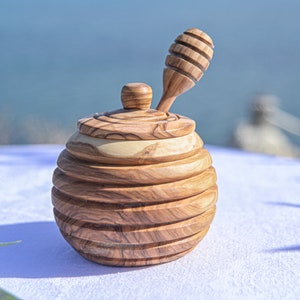 Olive Wood Honey Pot,wooden Honey Jar, Handmade Honey Pot With Dipper ...