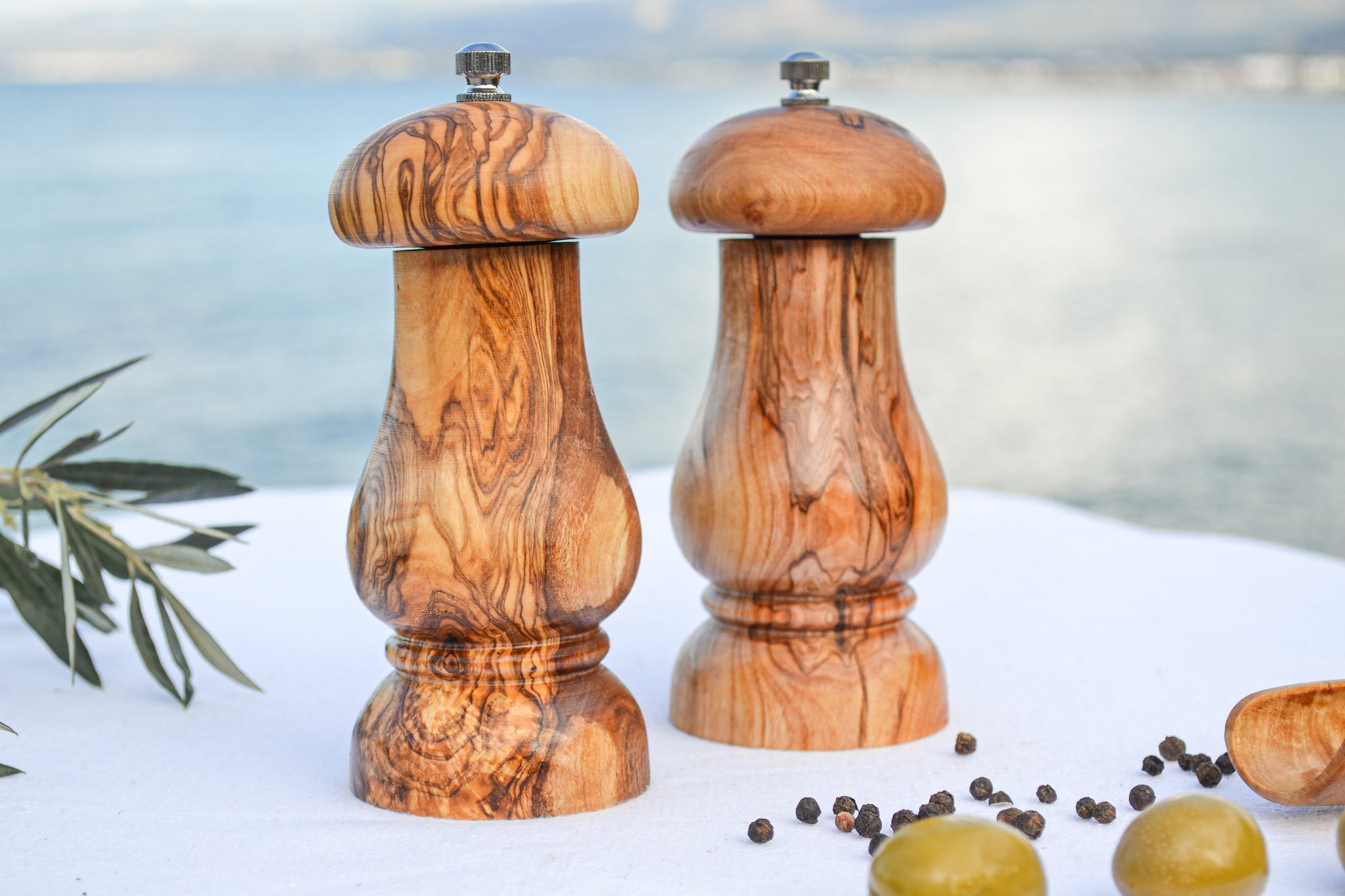 Salt and Pepper Grinder Set, Olive Wood Grinder, Olive Wood Pepper Mill ...
