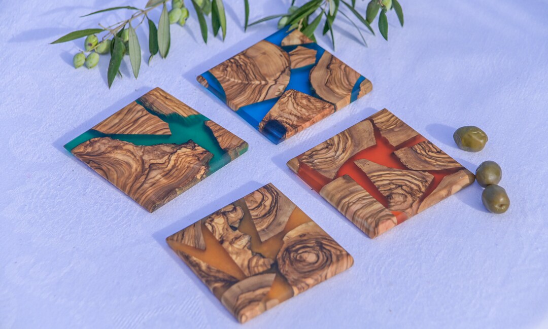 Olive Wood Coaster, Epoxy Coaster, Square Wood Coaster, Wooden Coaster ...