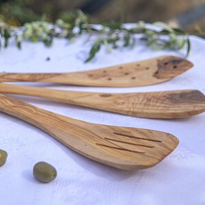 Olive Wood Kitchen Utensils, Set of 3 Cooking Utensils, Handmade Wooden ...