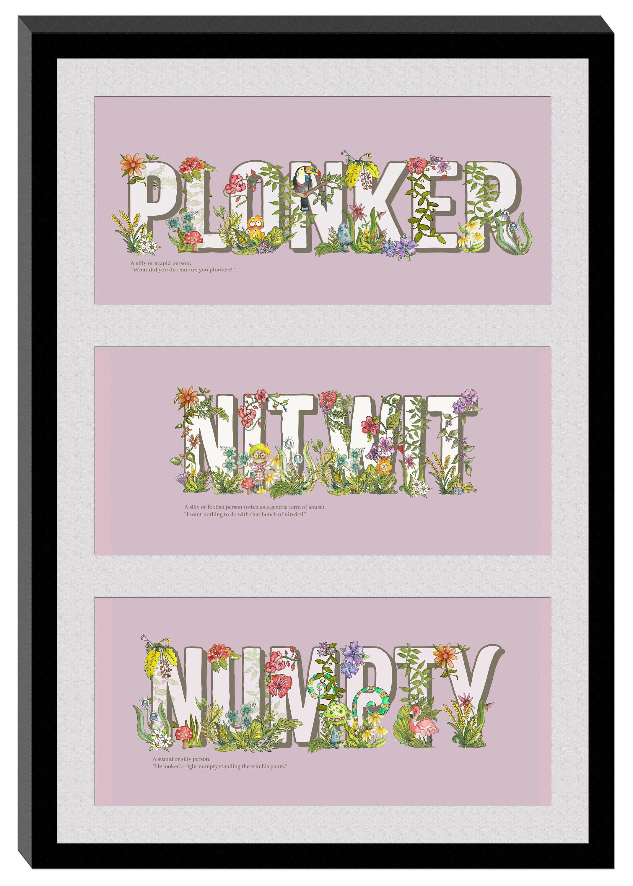 Insult Art Illustration / Set of Three / Plonker / Numpty / Nitwit - Etsy