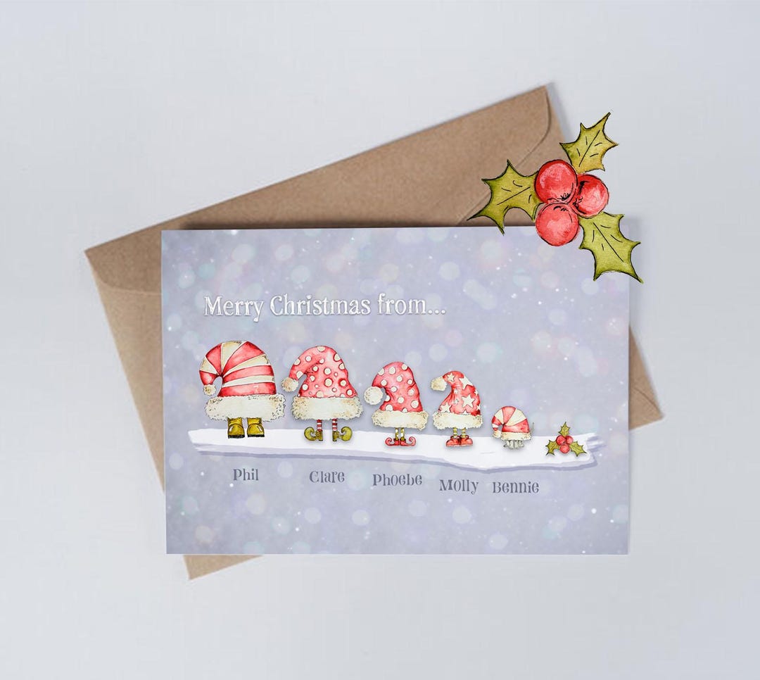 Personalised Family Christmas Card, Family Christmas Card, Santa Hats ...