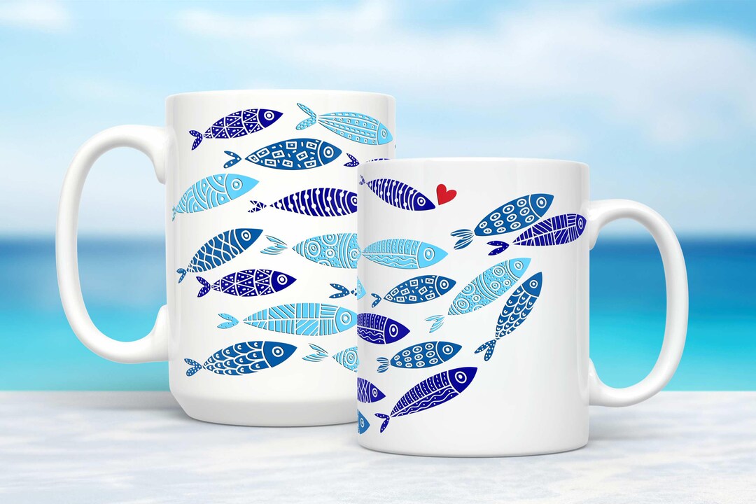 Personalized Blue Fish Mug – Ocean Lover Gift, Coastal Coffee Cup ...