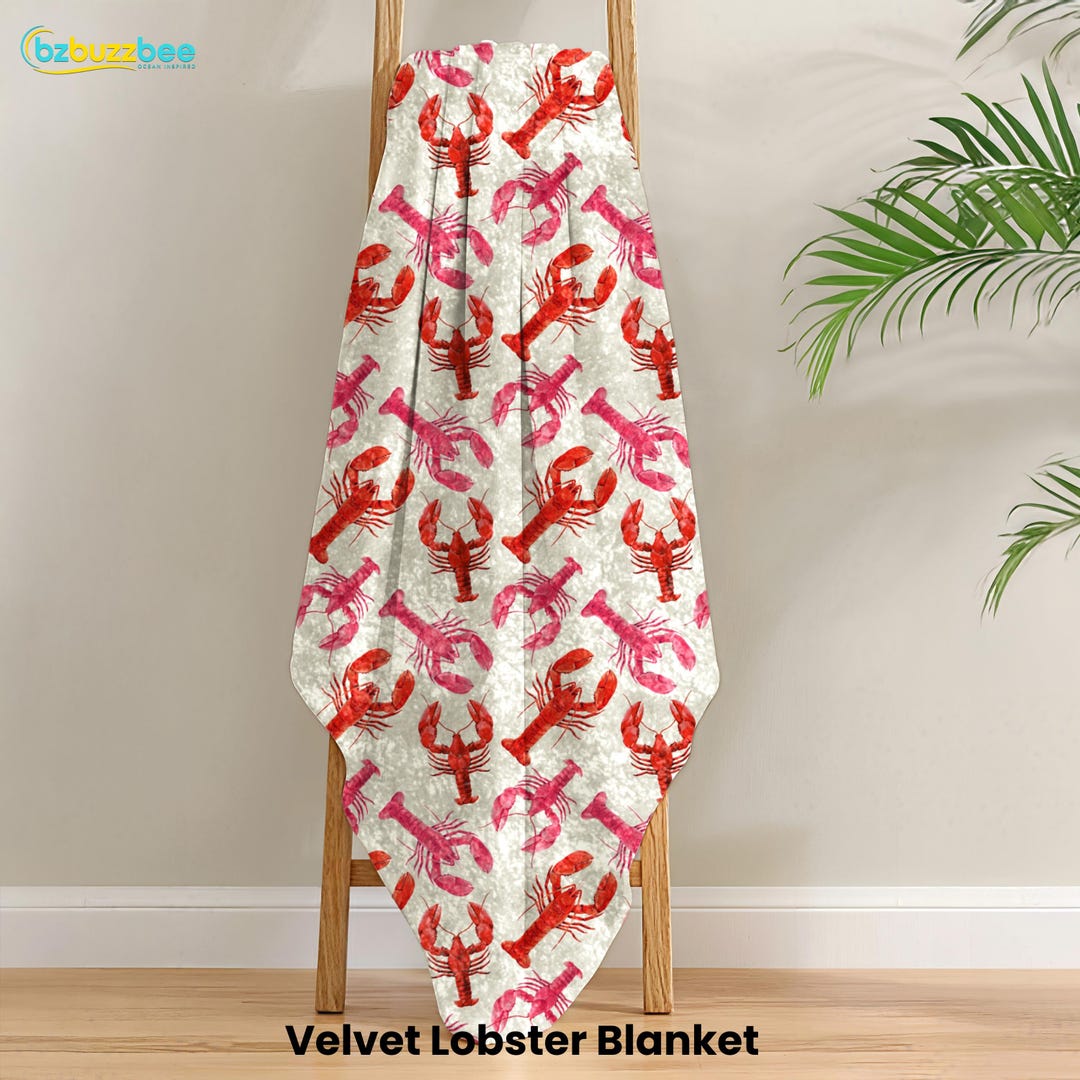 Lobster Velvet Blanket: Red Coastal Beach House Throw| Fisherman ...