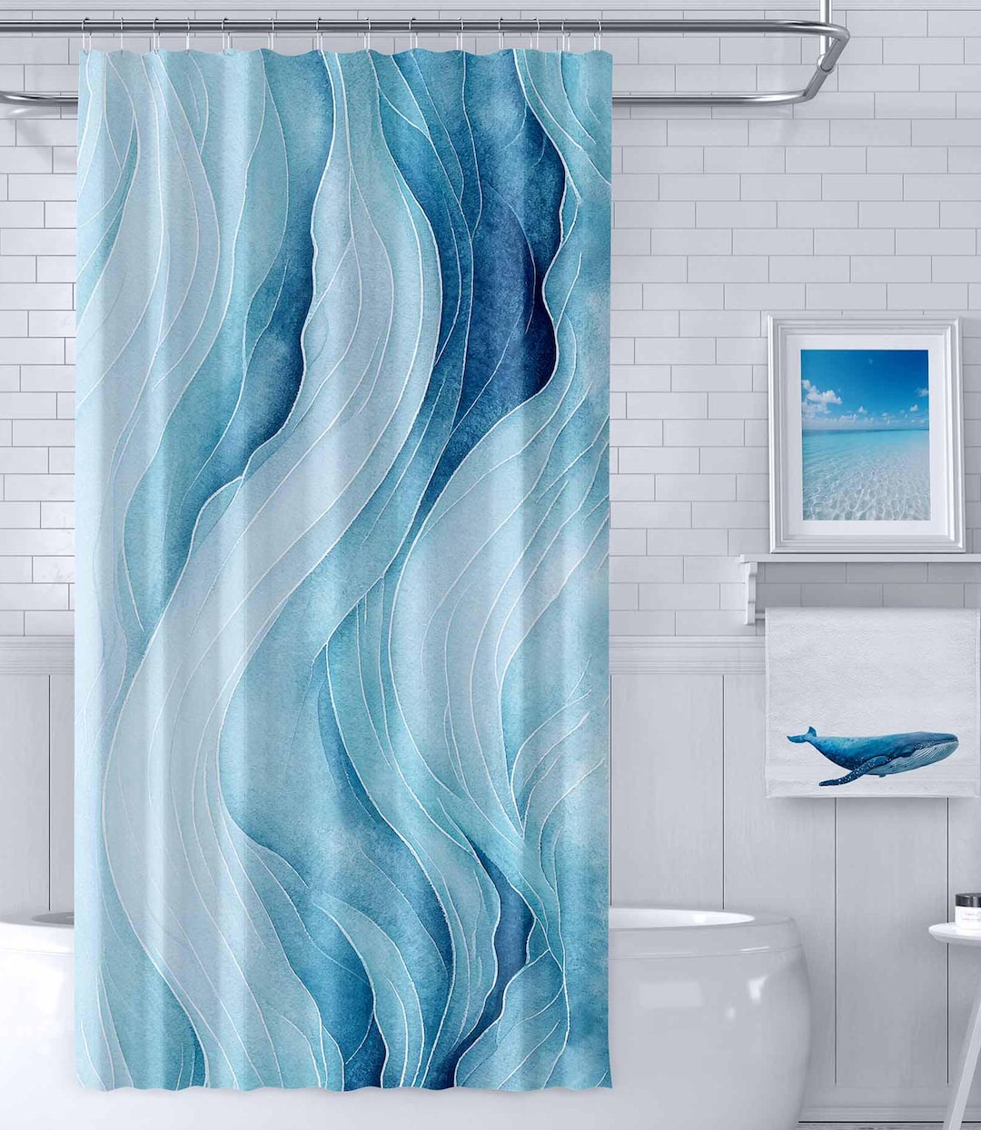 Watercolor Ocean Wave Shower Curtain: Coastal Beach Bathroom Decor ...