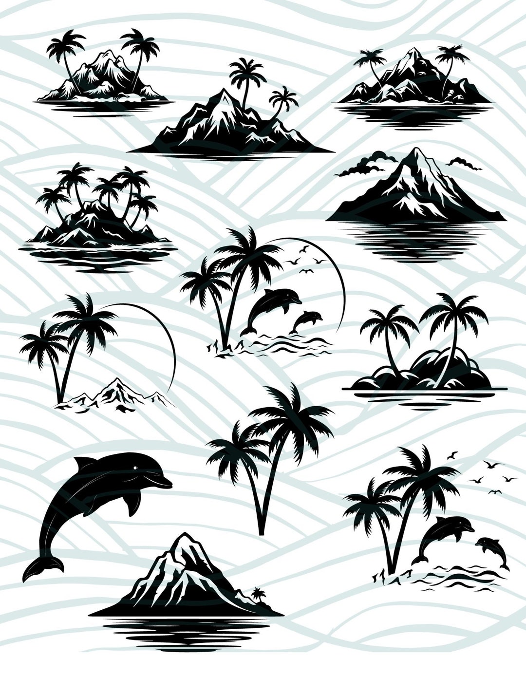 Tropical Beach Scene SVG, Island Beach Svg, Palm Tree Svg, Dolphin ...