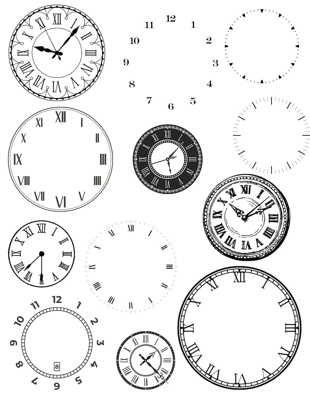 Clock Face Collection-clock Face Svg,clock Face Template,clock Stencils ...