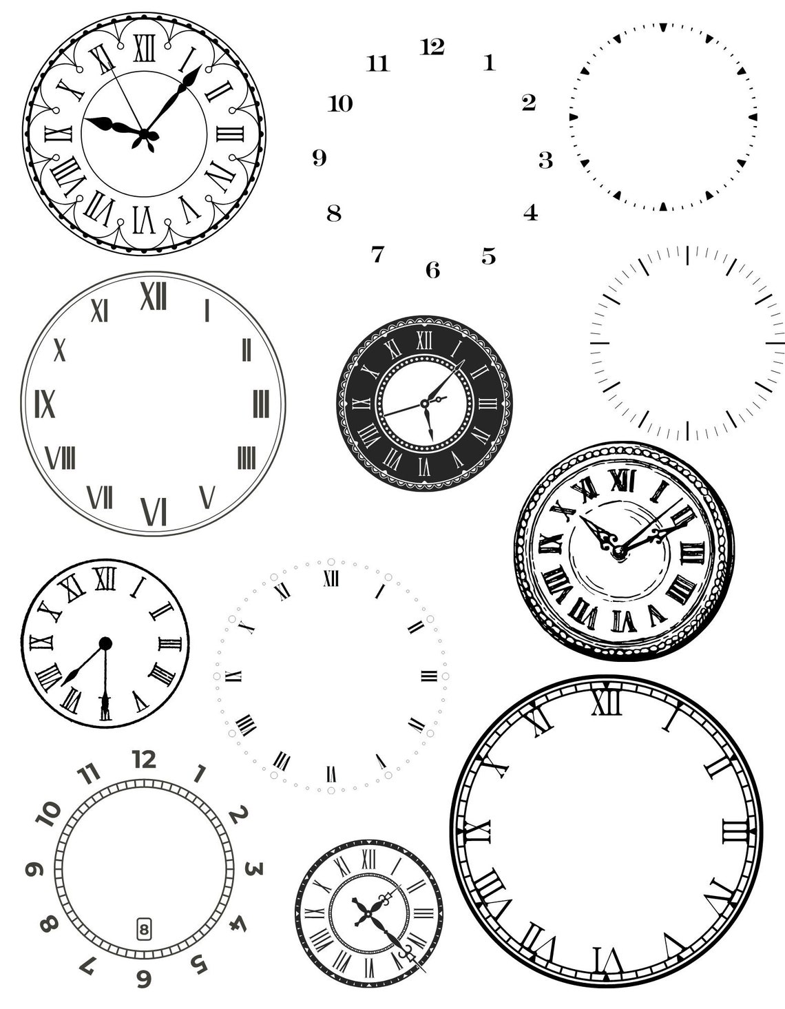 Clock Face Collection-clock Face Svg,clock Face Template,clock Stencils ...