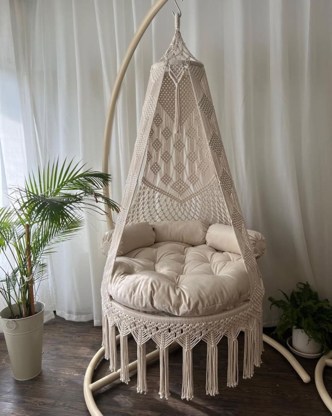 Handmade Macrame Swing Chair, Boho Hanging Chair for Living Room ...