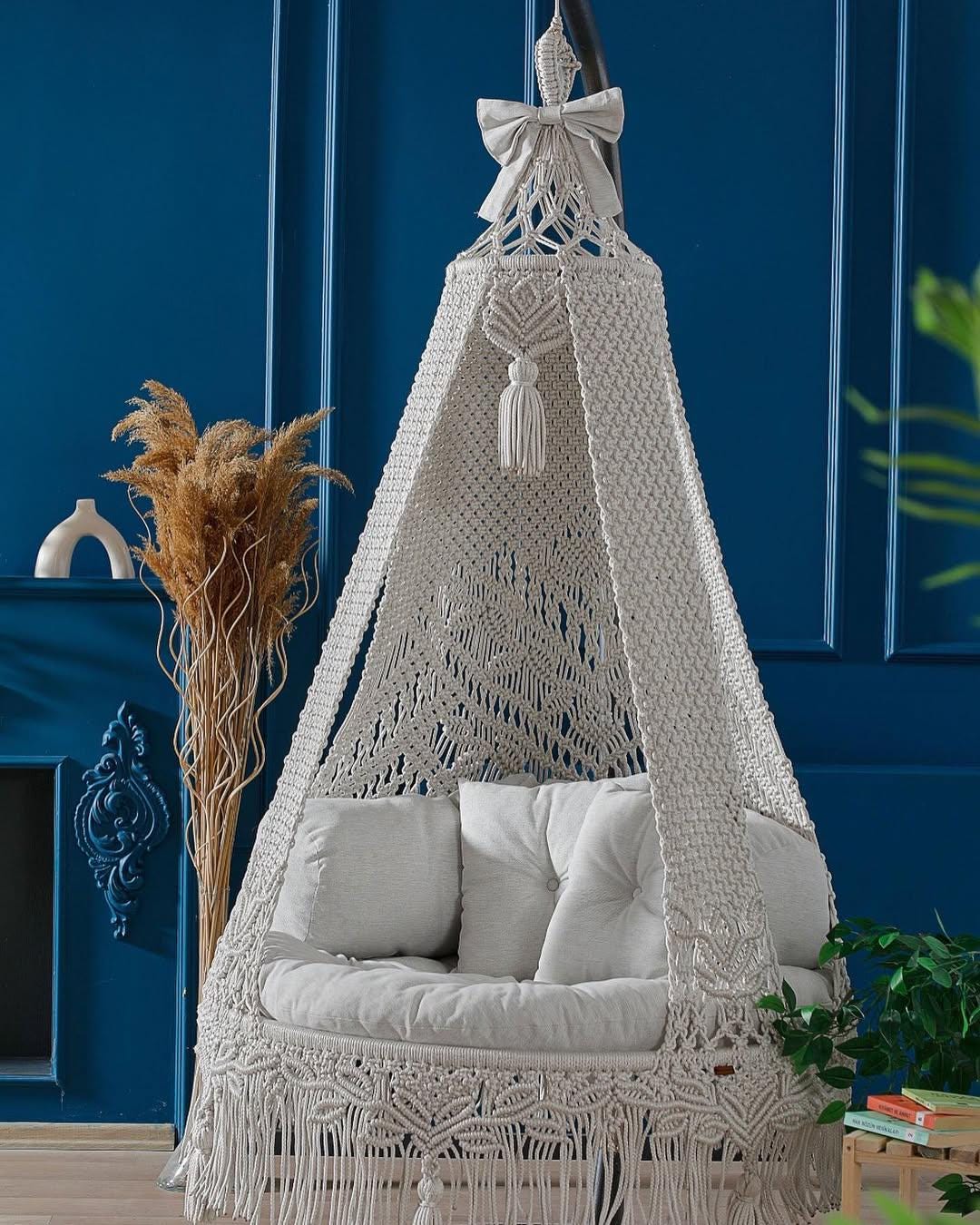 Macrame Hammock Chair, Macrame Round Swing, Hanging Cotton Macrame ...