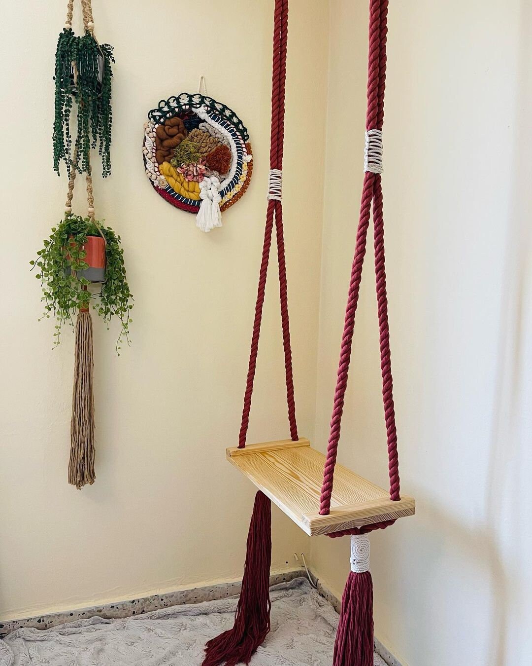 Luxurious Decoration, Macrame Wood Swing, Tree Hanging Swing, Bohemian ...